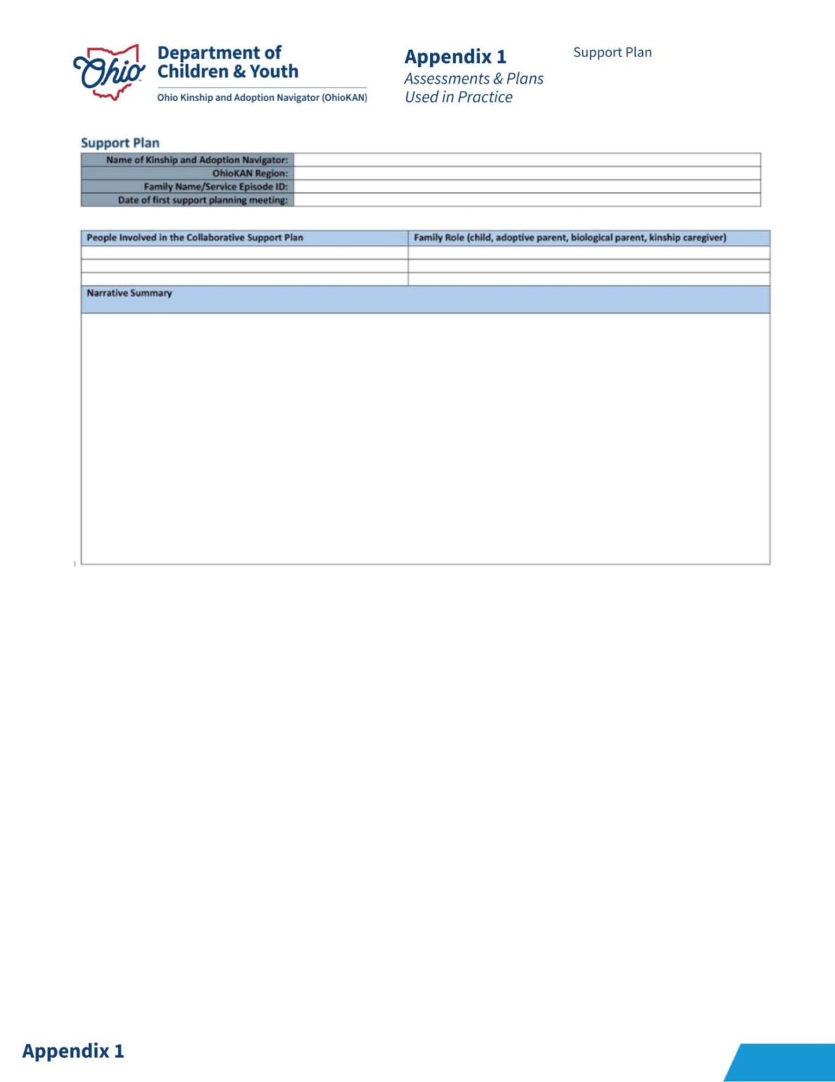 Appendix: Support Plan – OhioKAN Program Manual